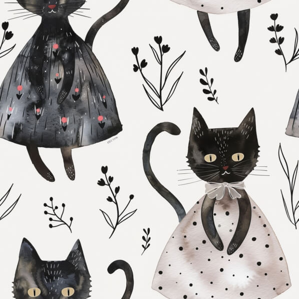 Download Stylish Black Cats in Dresses Seamless Pattern Patterns Online ...