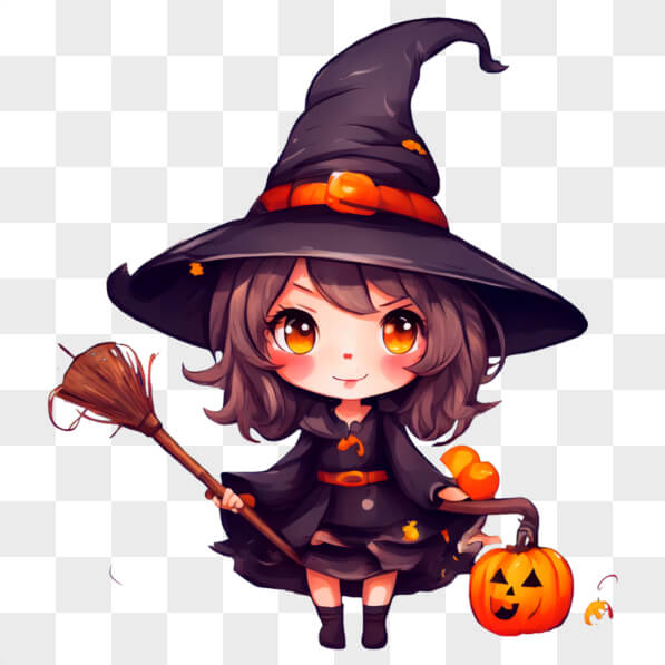 Download Adorable Kawaii Witch with Pumpkin and Broom Kawaii Online ...