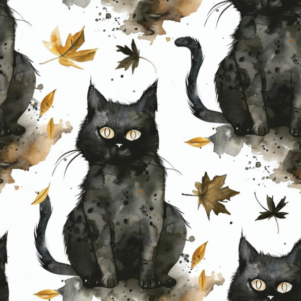 Download Seamless Black Cat Pattern Among Autumn Leaves Patterns Online ...