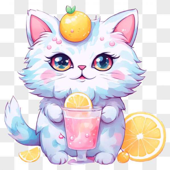 Download Kawaii Cat with Lemonade and Orange Slice Kawaii Online ...