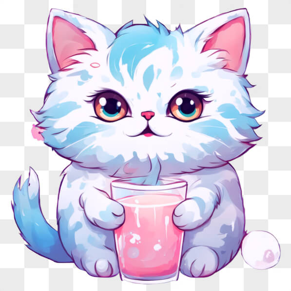 Download Kawaii White Cat Drinking Milk Kawaii Online - Creative Fabrica