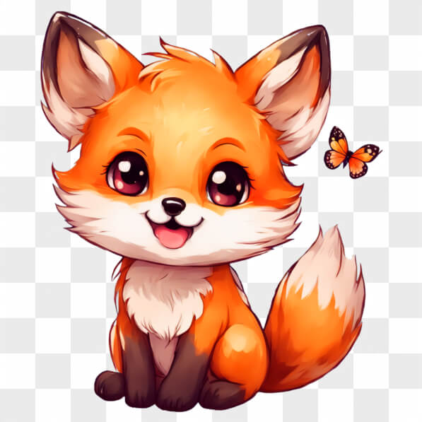 Download Kawaii Orange Fox with Butterfly Kawaii Online - Creative Fabrica
