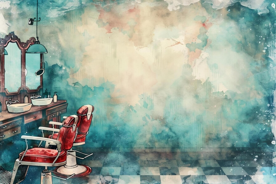 Download Stylish Barbershop with Red Chairs and Abstract Art ...
