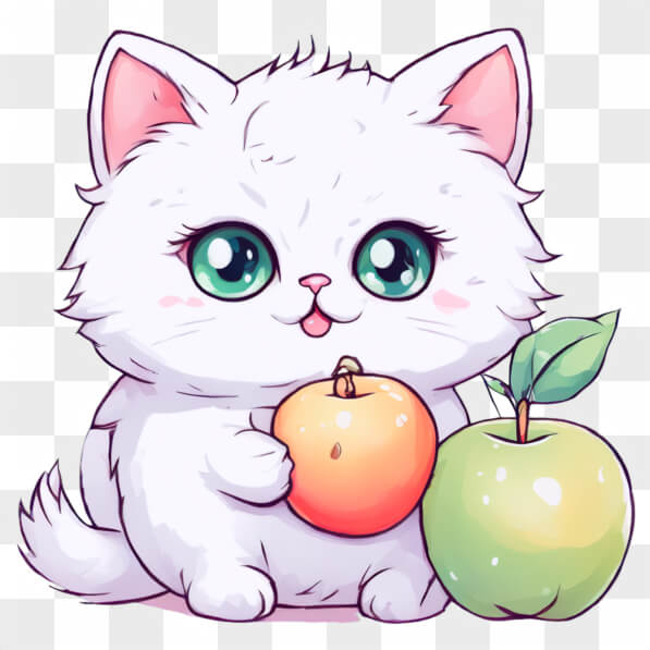 Download Kawaii White Cat Holding Apple Kawaii Online - Creative Fabrica