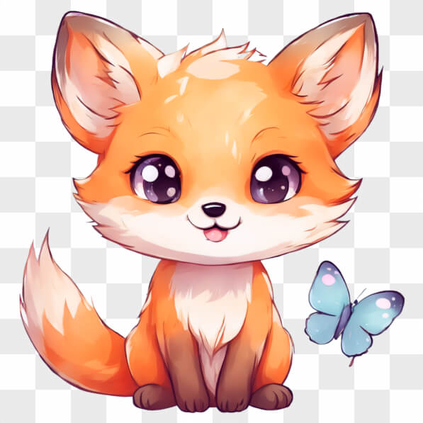 Download Kawaii Fox with Blue Butterfly Kawaii Online - Creative Fabrica