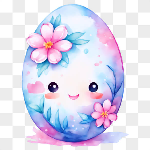 Download Kawaii Easter Egg Decoration With Pink Flowers Online Creative Fabrica