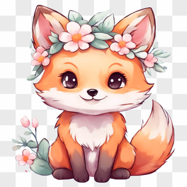 Download Kawaii Fox with Flower Crown Kawaii Online - Creative Fabrica