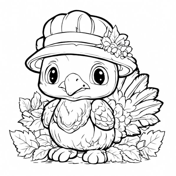 Download Black and White Bird with Hat and Leaves Coloring pages Online ...