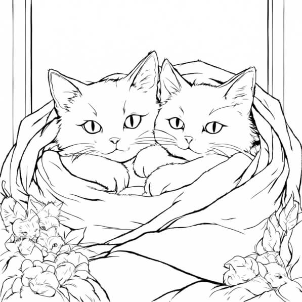 Download Twee Katten in Mand met Bloemen Kleurplaten online op Creative ...