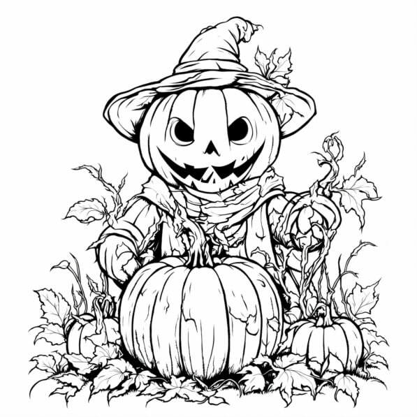 Download Festive Halloween Coloring Page with Pumpkins Coloring pages ...