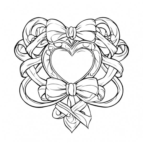 Download Heart-Shaped Design with Bows and Ribbons Coloring pages ...