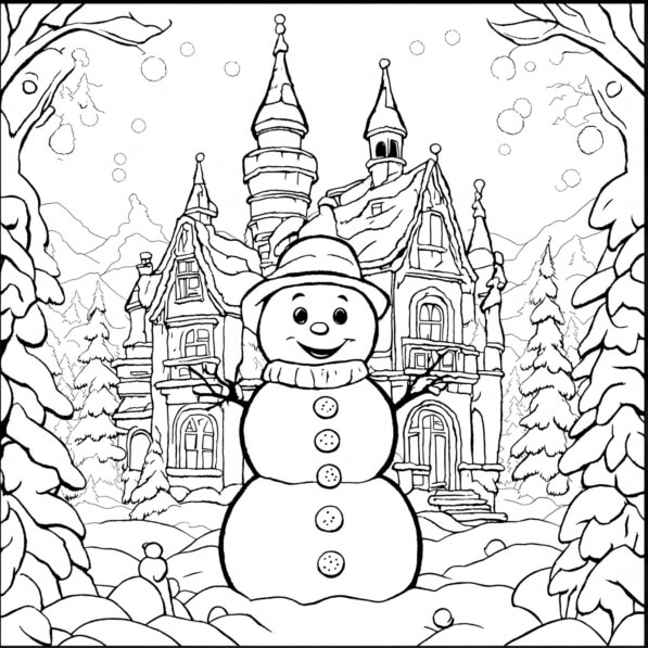 Download Snowman and Castle Coloring Page Coloring pages Online ...