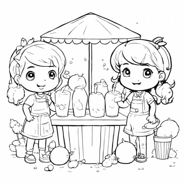 Download Coloring Page: Two Girls at Ice Cream Stand Coloring pages ...