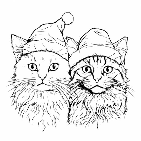 Download Two Cats Wearing Santa Hats Coloring pages Online - Creative ...