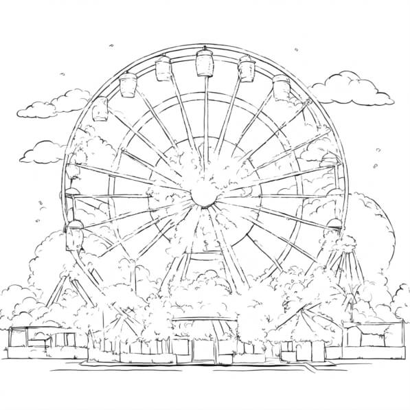 Download Black And White Ferris Wheel Drawing Coloring Pages Online
