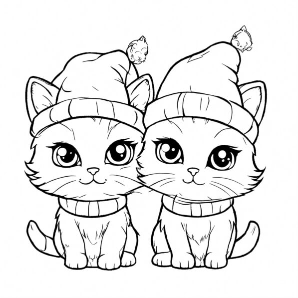 Download Two Cute Kittens in Winter Hats Coloring pages Online ...