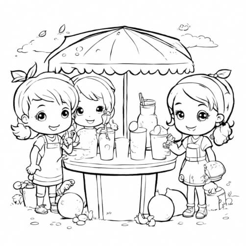 Download Black and White Illustration: Two Little Girls at Ice Cream ...