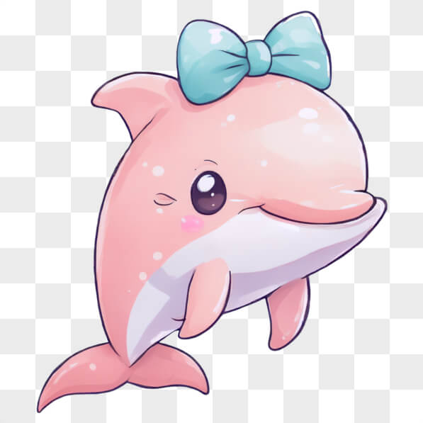 Download Kawaii Pink Dolphin with Blue Bow Kawaii Online - Creative Fabrica
