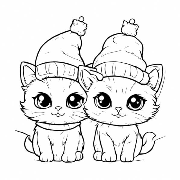 Download Two Kittens in Winter Hats Coloring Page Coloring pages Online ...