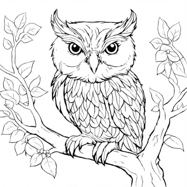 Télécharger Page à colorier Chouette assise sur une branche d'arbre ...