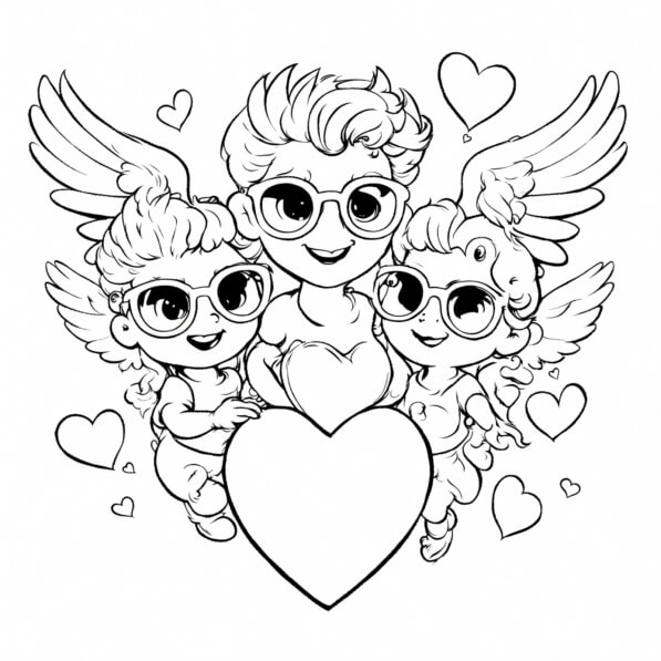 Download Valentine's Day Cupids and Angels with Heart Coloring pages ...