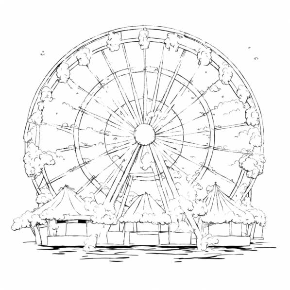Download Amusement Park Ferris Wheel Drawing with Tents and Trees ...
