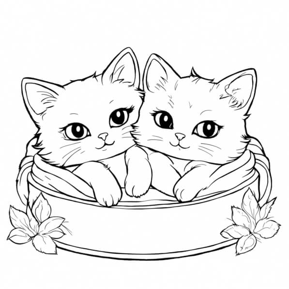 Download Two Kittens in a Bowl with Leaves Coloring pages Online ...