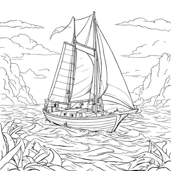 Download Kleurplaat van een zeilboot op zee Coloring pages online op ...