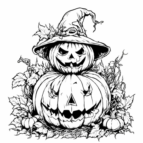 Download Coloring Page: Pumpkins and Witch's Hat Coloring pages Online ...