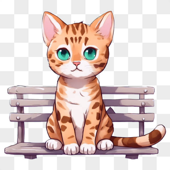 Télécharger Chat tigré Kawaii sur un banc en bois avec des yeux verts Kawaii En Ligne - Creative ...