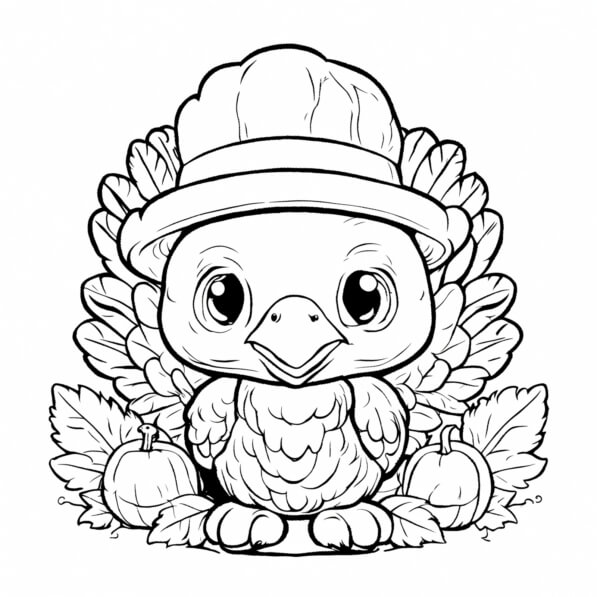 Download Thanksgiving Coloring Page with Turkey, Hat, and Pumpkins ...