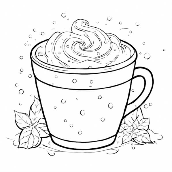 Download Cozy Cup of Hot Cocoa with Whipped Cream and Leaves Coloring ...