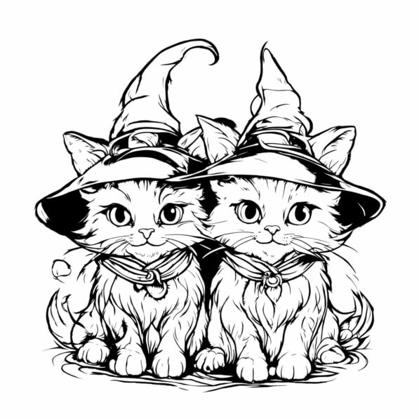 Download Two Cats in Witch Hats for Halloween Coloring Coloring pages ...