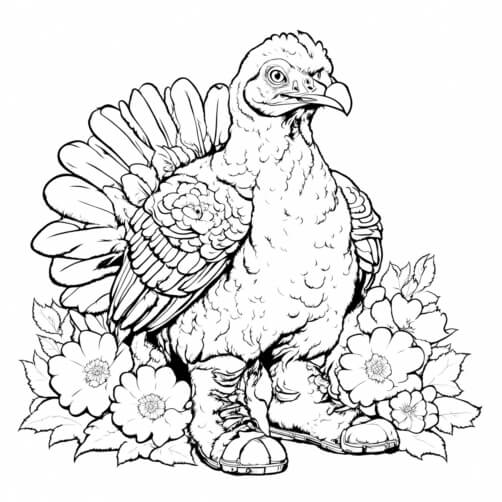 Download Thanksgiving Coloring Page with Cute Turkey, Pumpkins, and ...