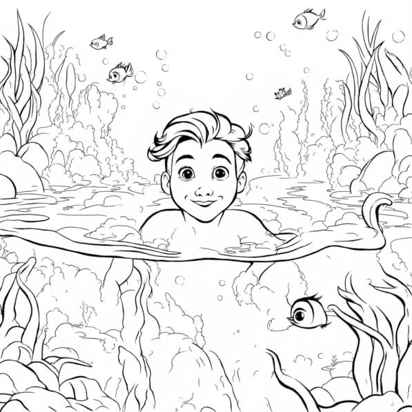 Download Boy Swimming in Ocean with Fish and Corals Coloring pages ...