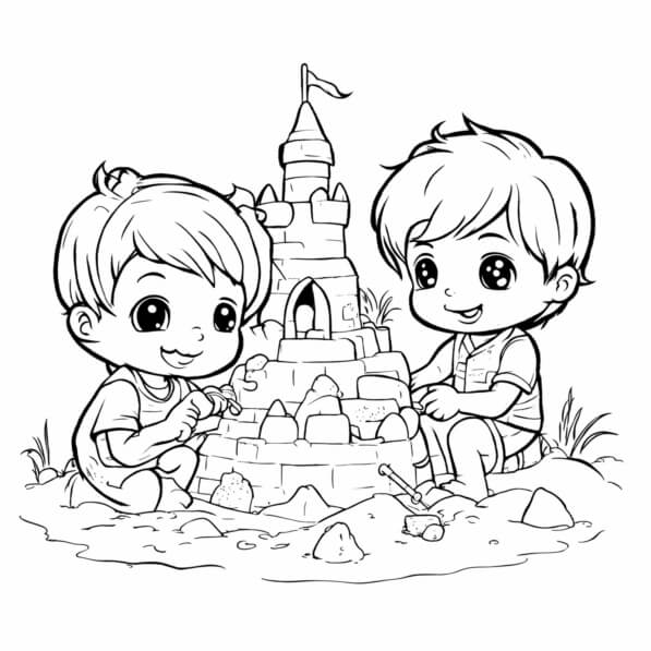 Download Kids Playing with Sand Castle Coloring Page Coloring pages ...