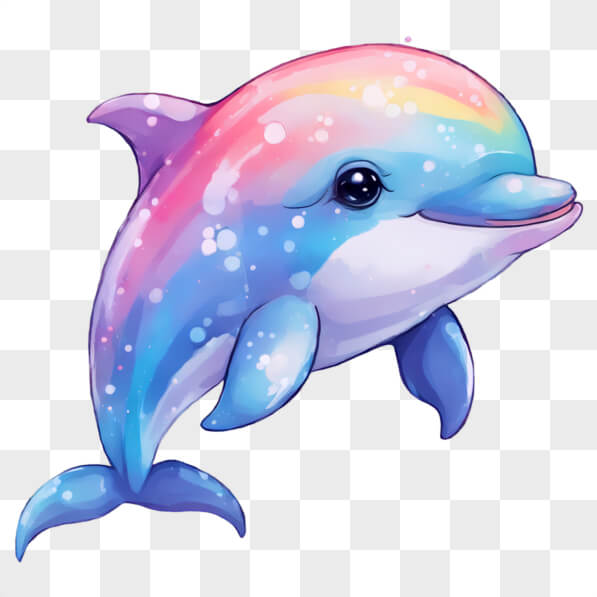 Download Kawaii Cartoon Dolphin Swimming in the Ocean with Rainbows ...