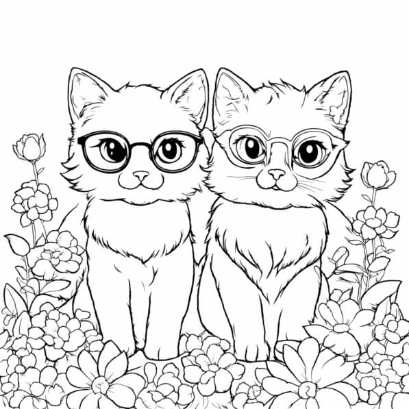 Download Cat Coloring Page in Flower Garden Coloring pages Online ...