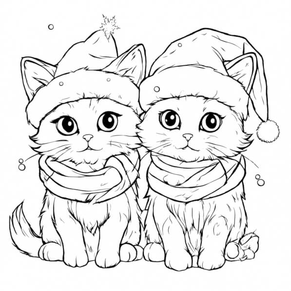 Download Two Cats in Santa Hats and Scarves Coloring Pages Coloring ...