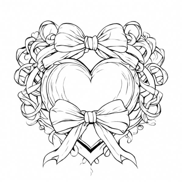 Download Heart-Shaped Frame with Bows and Ribbons Coloring pages Online ...