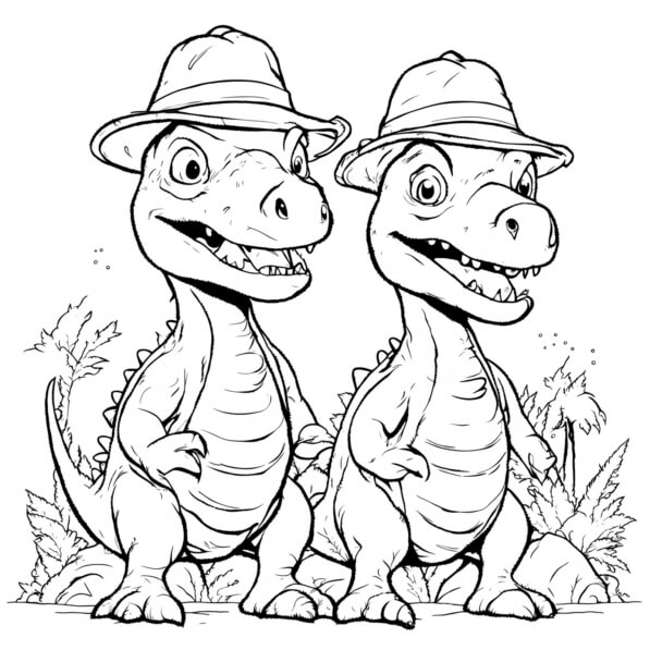 Download Dinosaurs in Hats Coloring Page Coloring pages Online ...