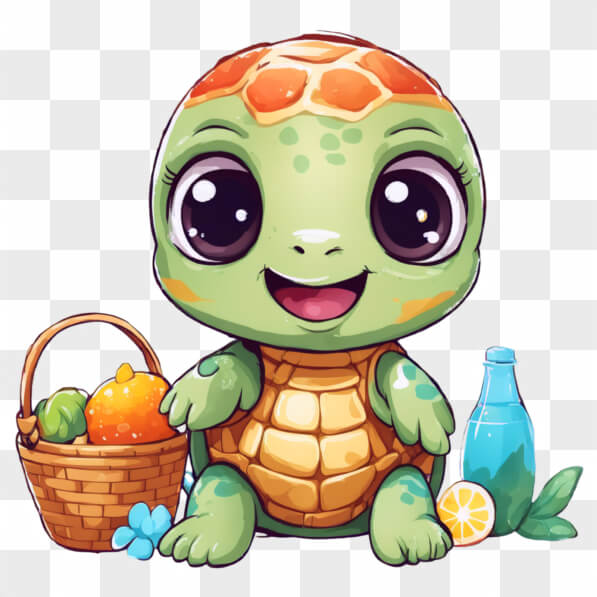 Descarga Tortuga de Dibujos Animados Kawaii con Frutas y Cesta Kawaii ...