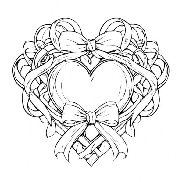 Download Heart with Bows and Ribbons Design Coloring pages Online ...