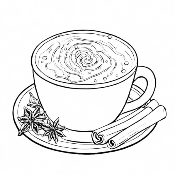 Download Coffee Cup with Cinnamon and Star Anise Coloring pages Online ...