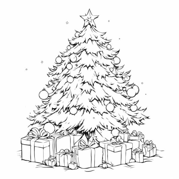 Télécharger Page de coloriage d'arbre de Noël avec des cadeaux et des ...