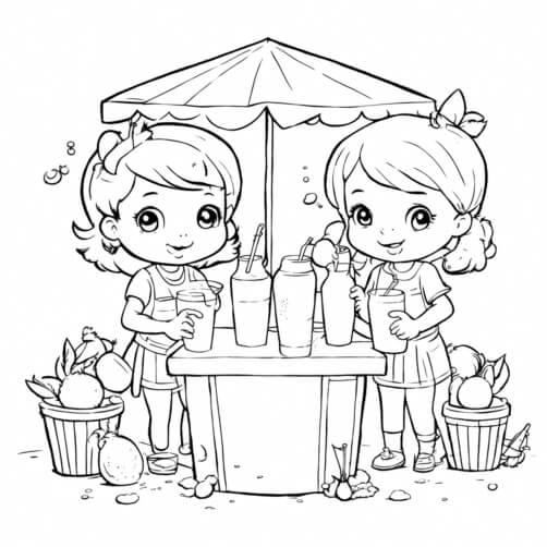 Download Coloring Page: Two Girls at Ice Cream Stand Coloring pages ...