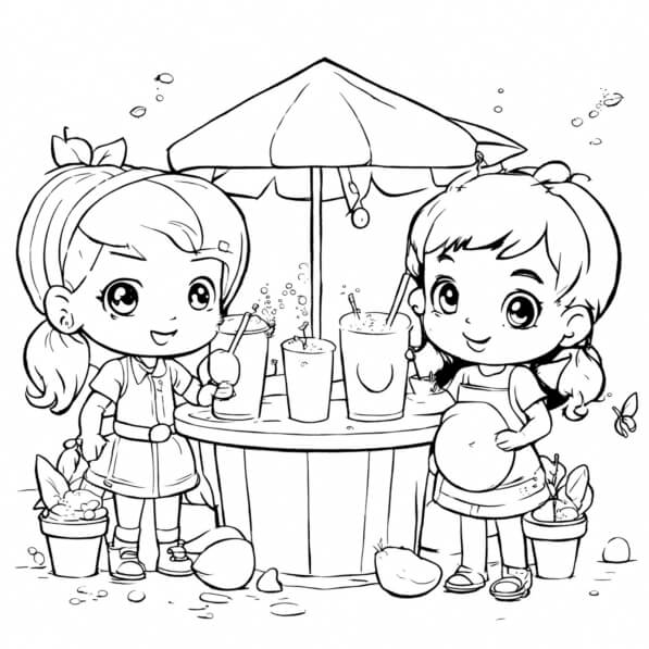 Download Two Girls at a Lemonade Stand Coloring Page Coloring pages ...