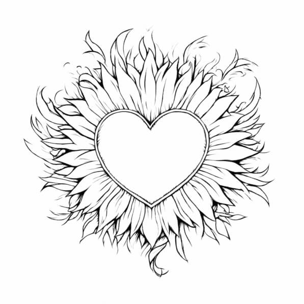 Download Heart-Shaped Sunflower in Black and White Coloring pages ...