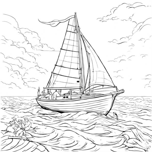 Download Sailboat Sailing in the Ocean Coloring pages Online - Creative ...