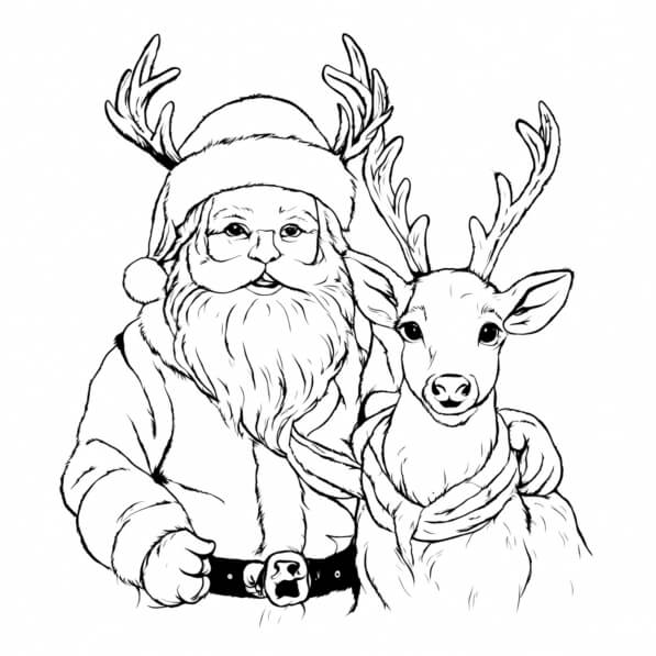 Download Santa Claus and Reindeer Coloring pages Online - Creative Fabrica